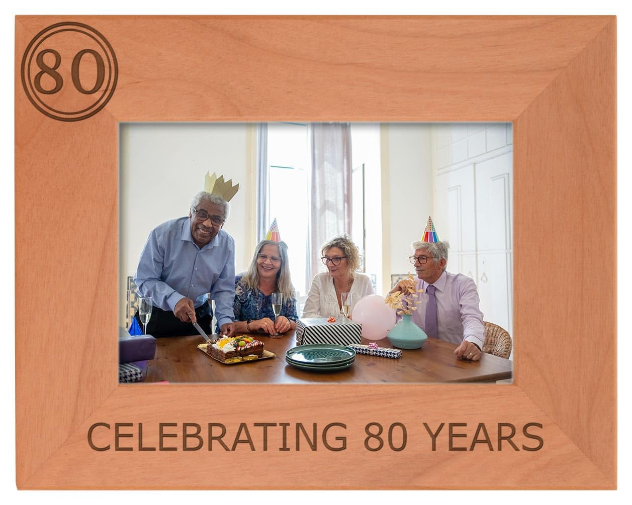 80th Birthday Gift Celebrating 80 Years Natural Wood Engraved 4x6 ...