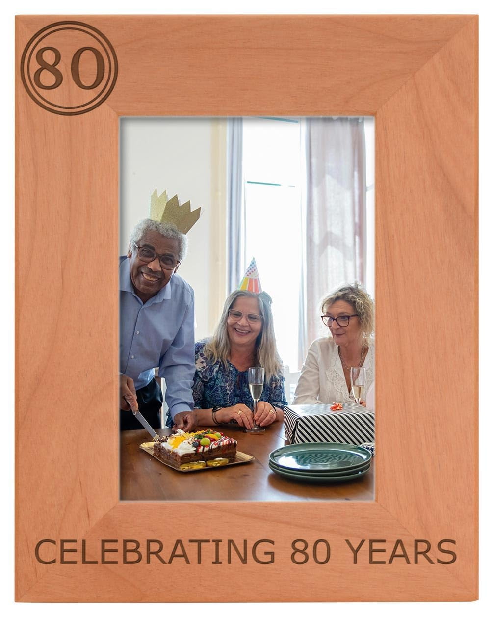 80th Birthday Gift Celebrating 80 Years Natural Wood Engraved 4x6 ...