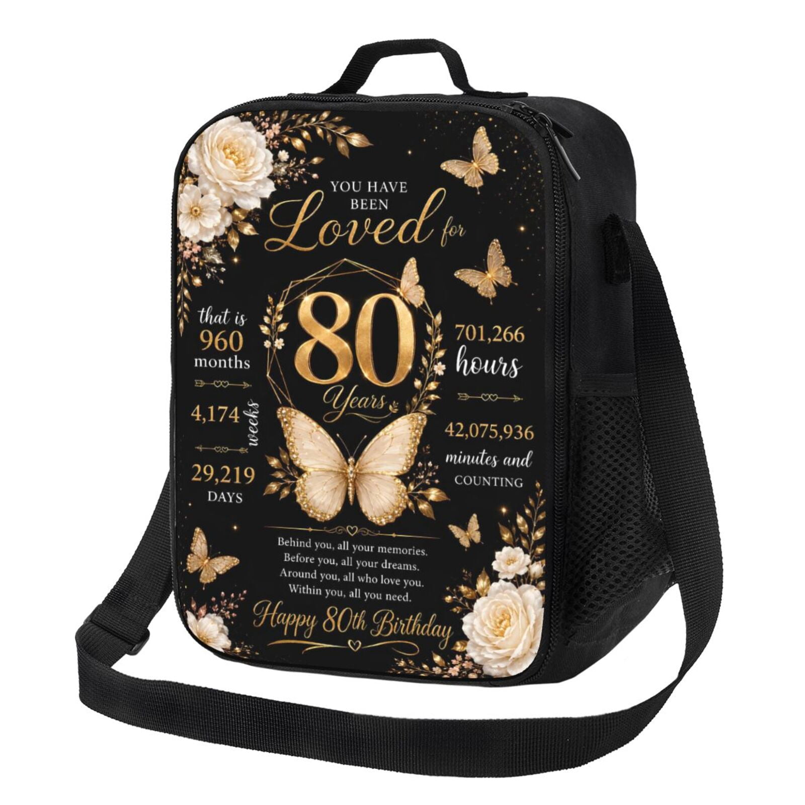 80th Birthday Gift Lunch Bag Insulated Thermal Lunch Box with Shoulder ...