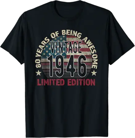 80th Birthday Gift Men Vintage Born 1946 Turning 80 Year Old T-Shirt ...