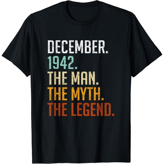 80th Birthday Gifts Vintage December 1942 Man Myth Legend T-Shirt ...
