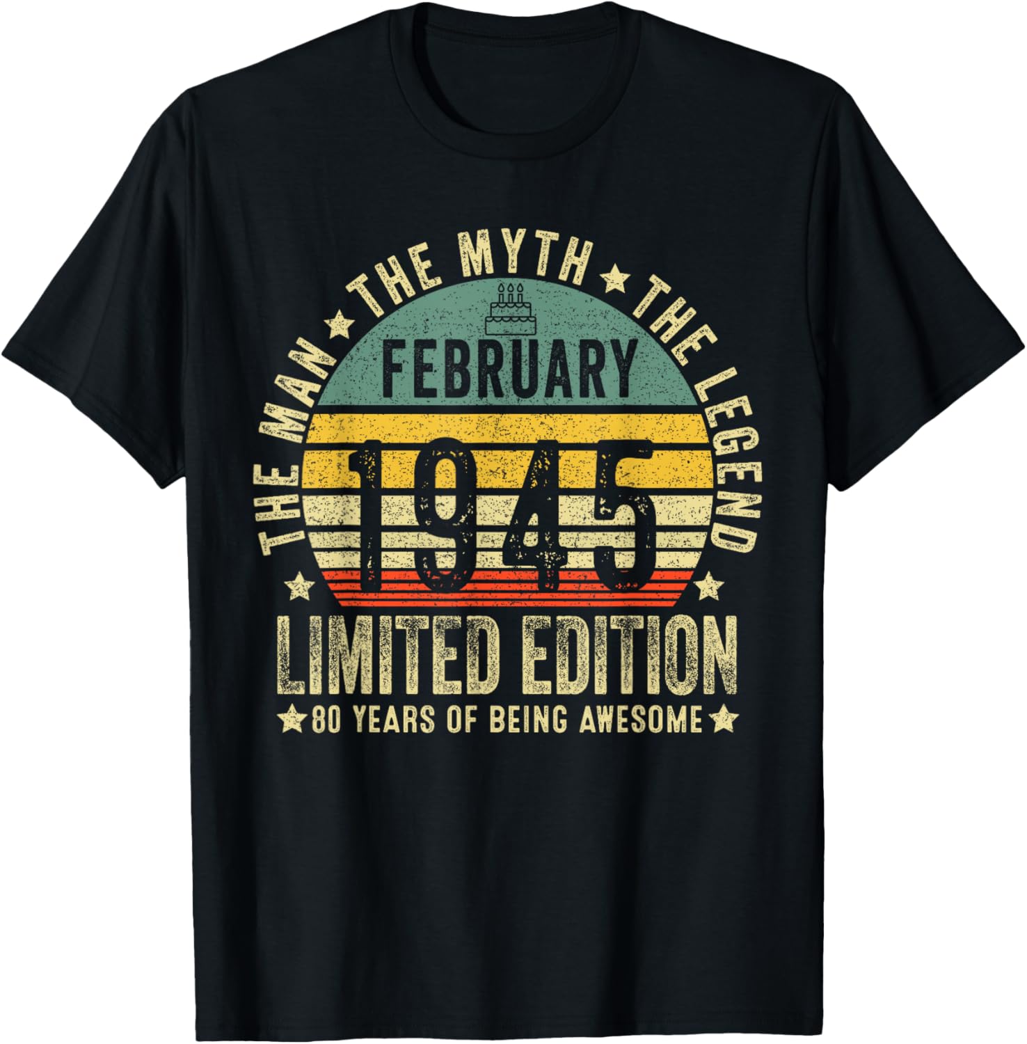 80th Birthday Gifts Vintage February 1945 80 Years Old Men T-Shirt ...