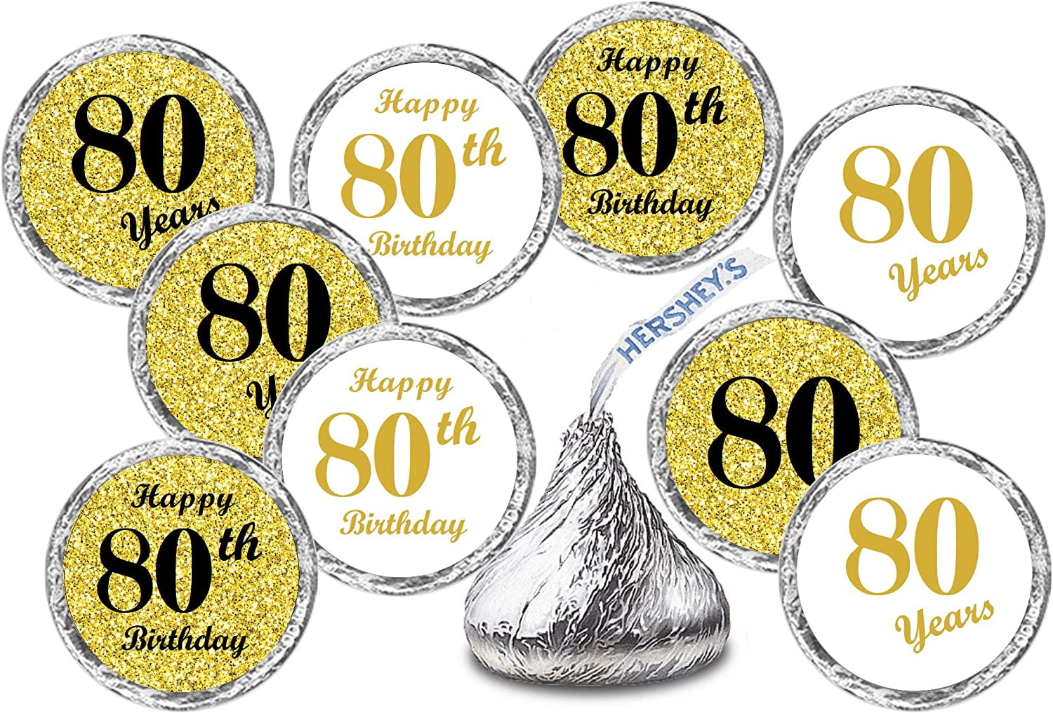 80th Birthday Gold Kisses Stickers, (Set of 324) Chocolate Drops Labels ...