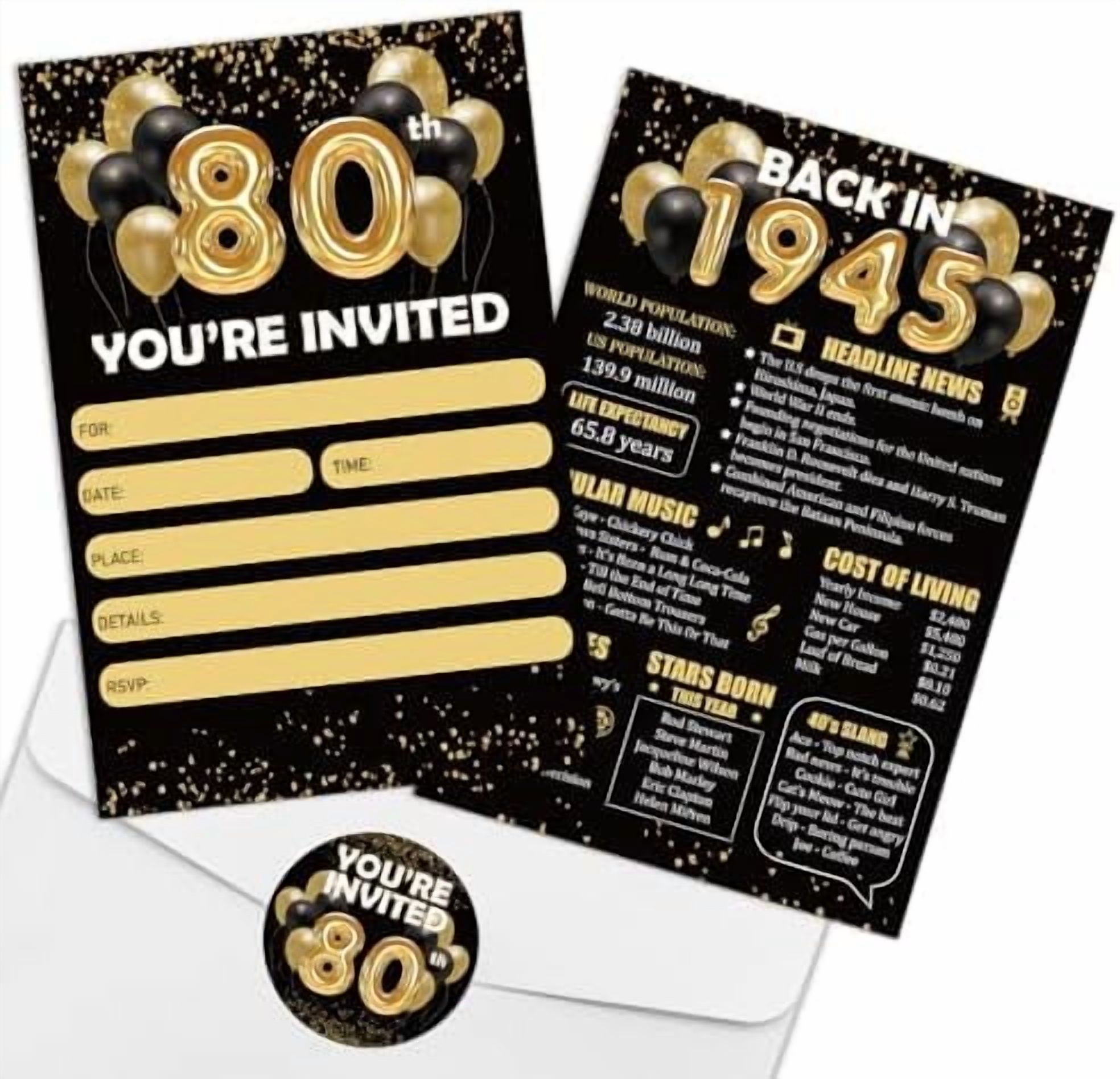 80th Birthday Invitations with Envelopes & Stickers（Set of 15） Back in ...