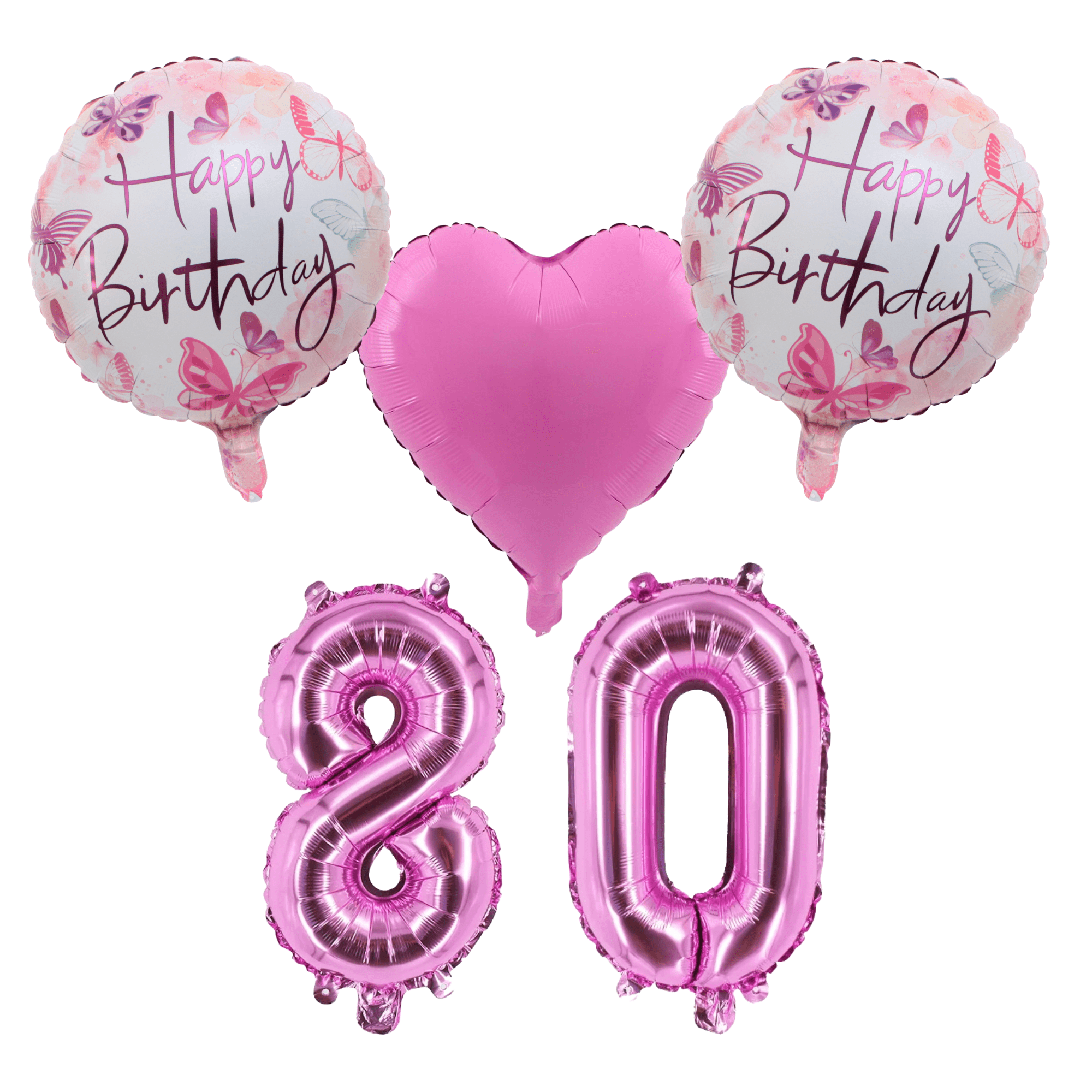 80th Birthday Party Balloons Pink Butterfly Foil Number Balloons Set ...