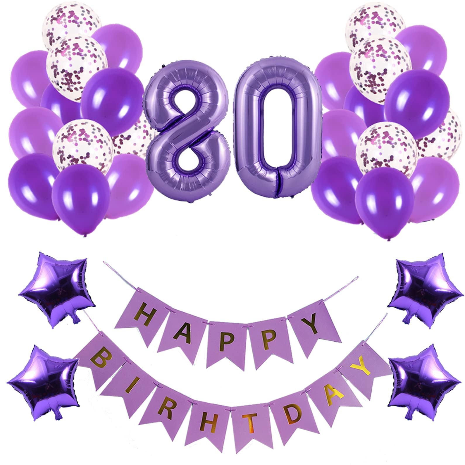 80th Birthday Party Decorations DHF10 Kit Happy Birthday Banner with ...