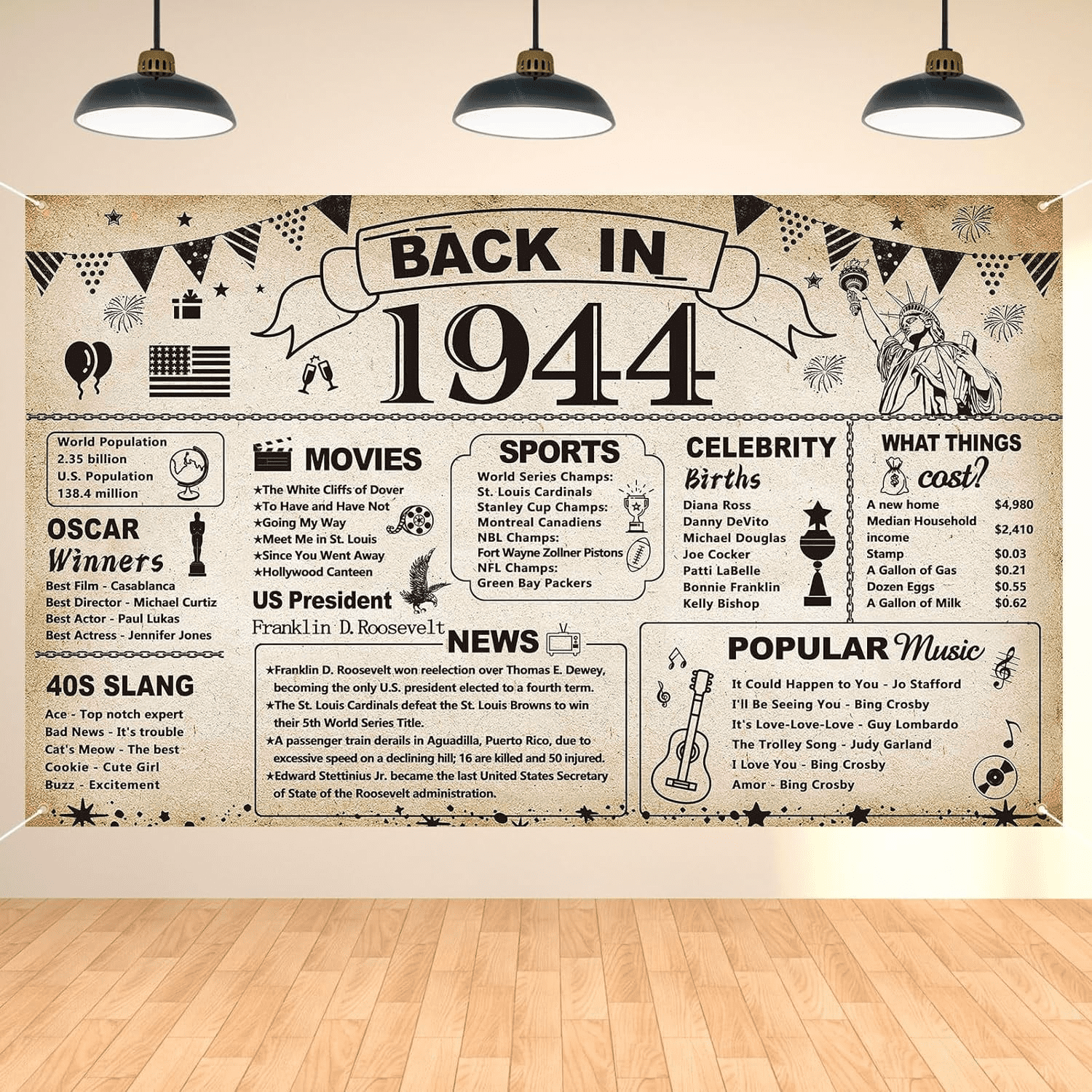 80th Birthday Party Decorations, Vintage Back in 1944 Banner 80 Year ...