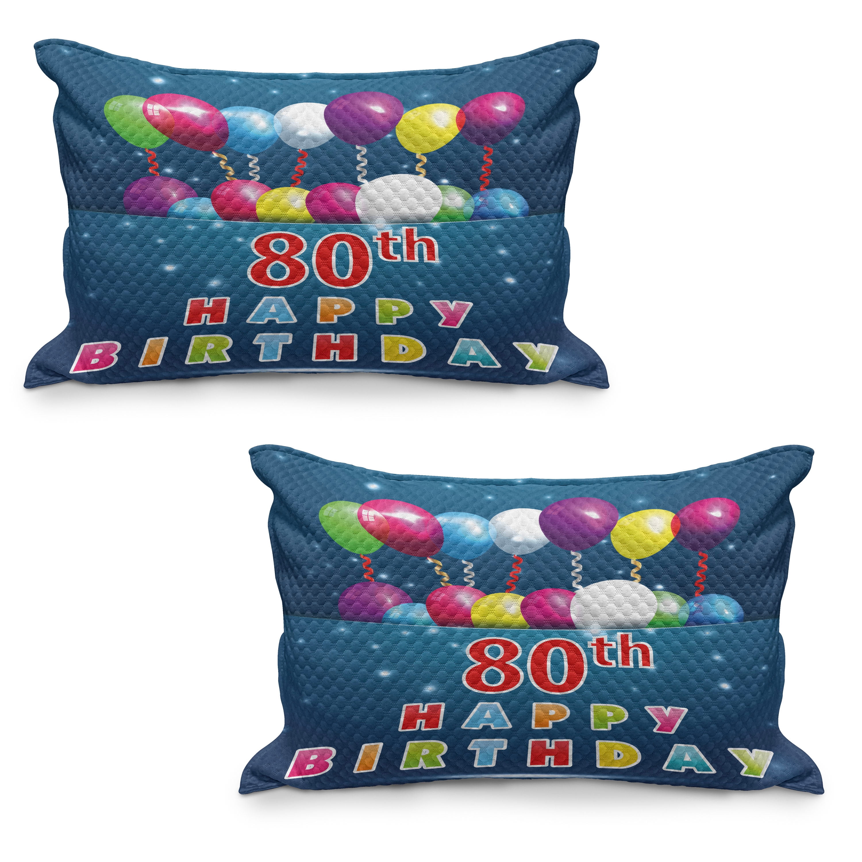 80th Birthday Quilted Pillowcover Set of 2, Happy Birthday Words with ... 80th Birthday Quilted Pillowcover Set of 2, Happy Birthday Words with ...