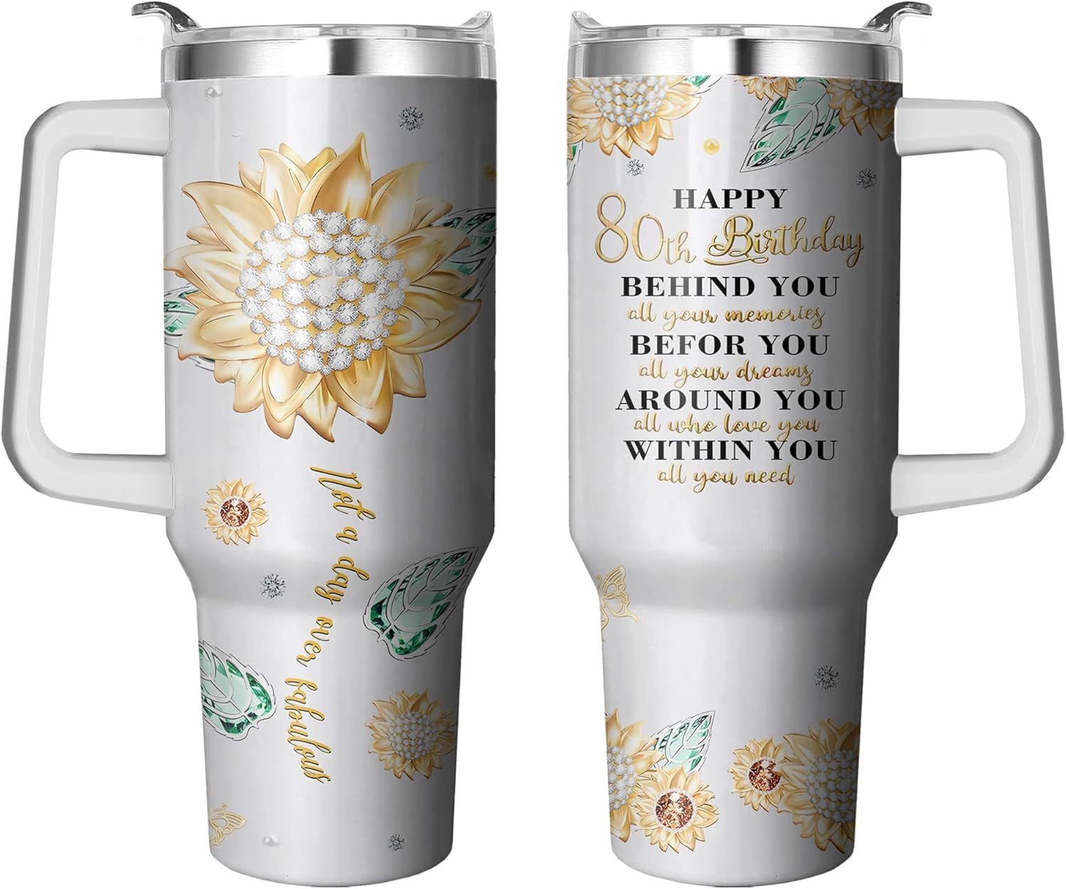 80th Birthday Tumbler with Handle & Straw, 40 Oz Stainless Steel 80th ...