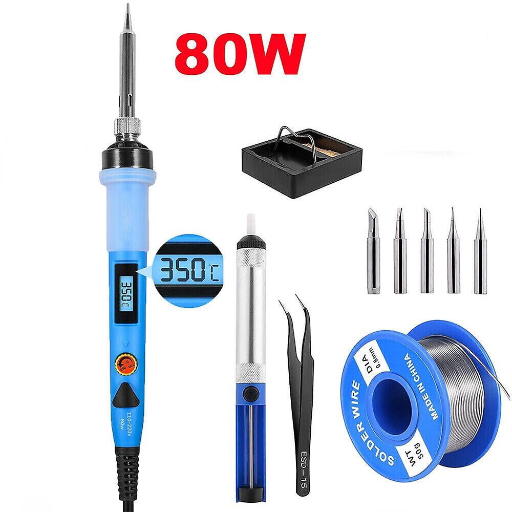 80w Soldering Iron Set Desoldering Pump Solde Wire Stand Tip Tweezer On ...
