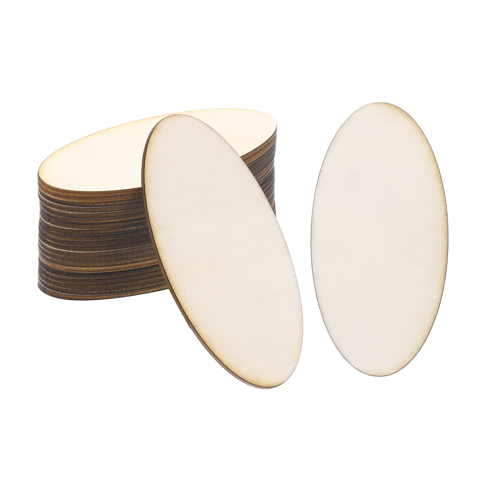 80x40mm Wood Pieces, 20 Pack Unfinished Oval Wood Shapes Blank Wooden ...