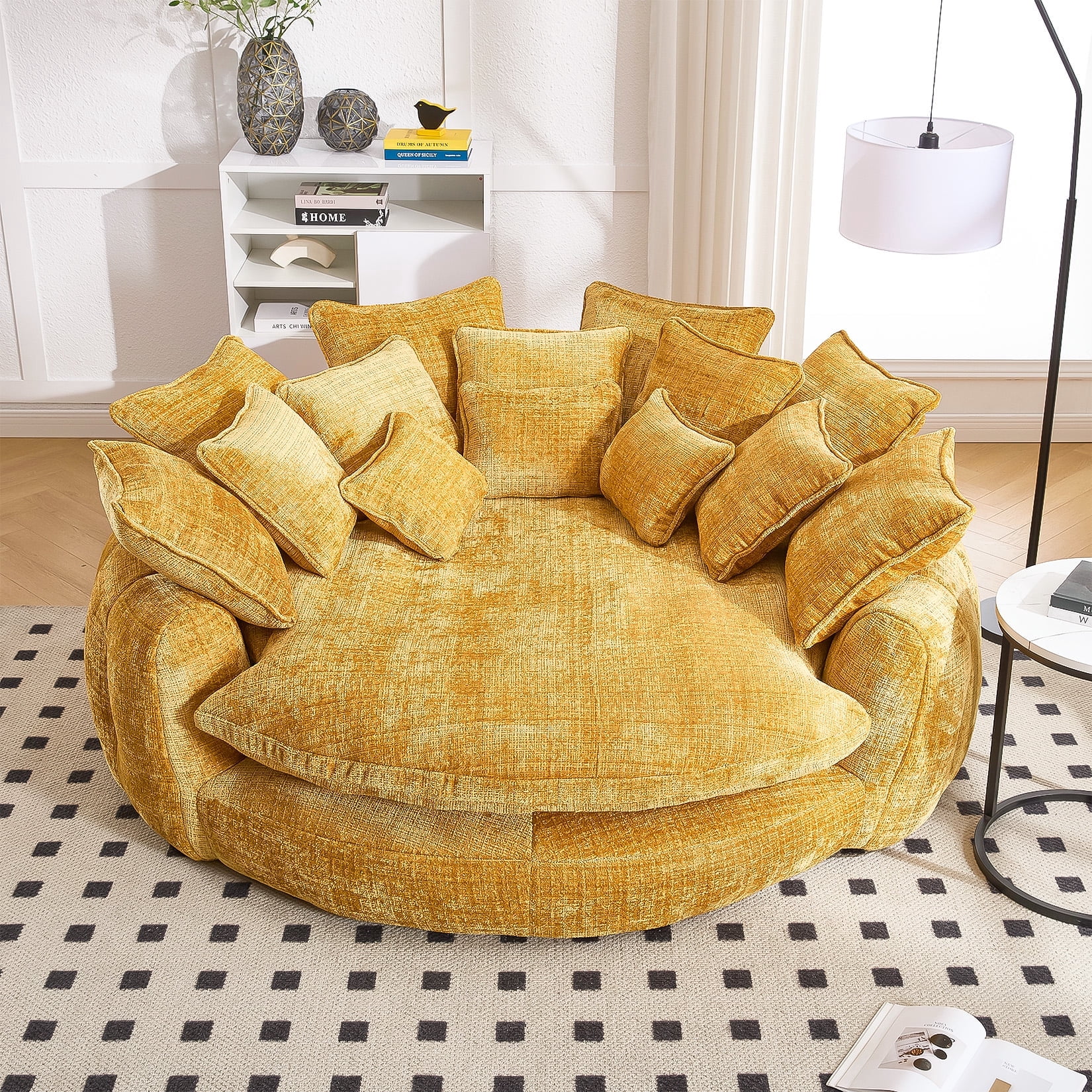 81.1" W Oversized Round Chaise Lounge Chair Indoor, Extra Wide Round ...