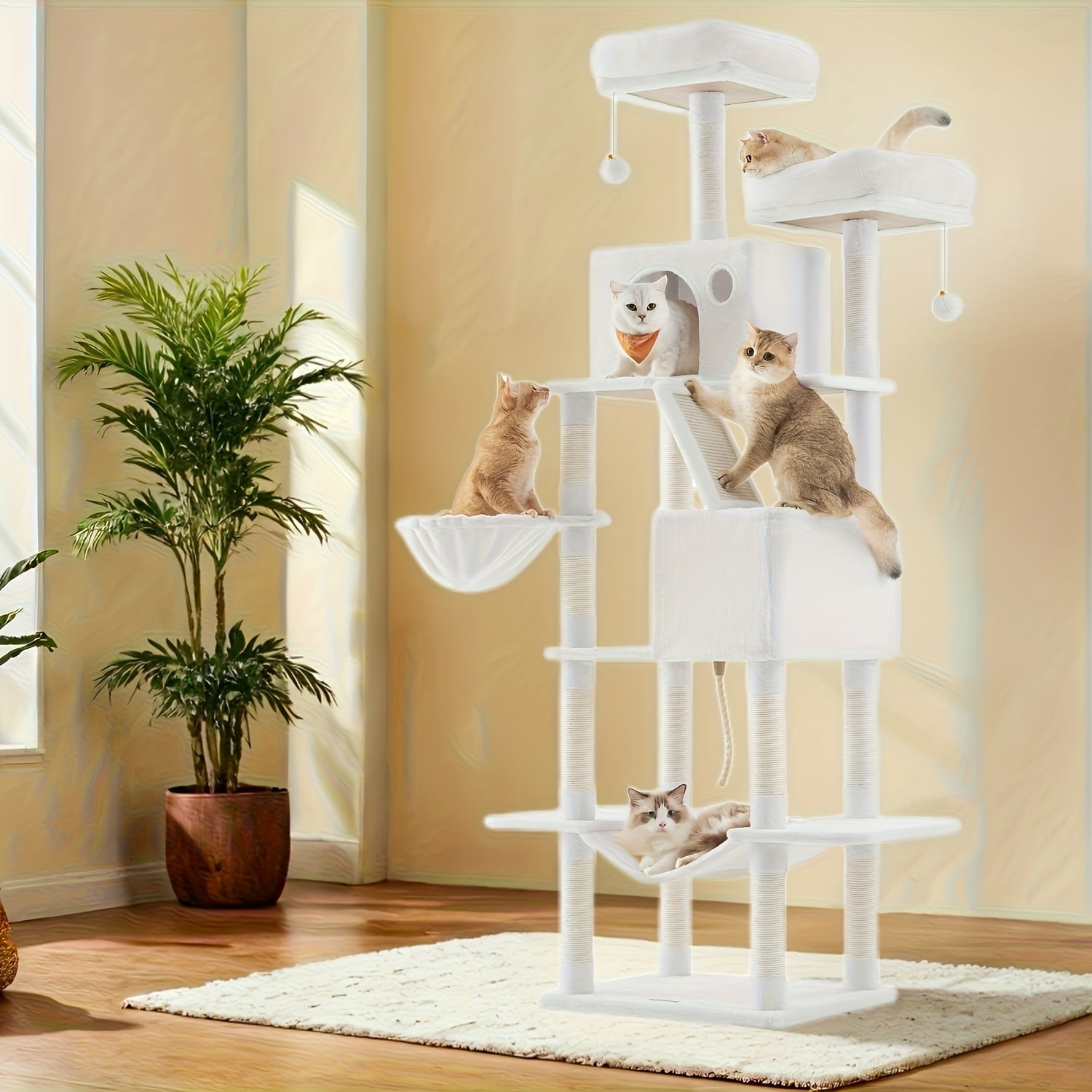 81.1 inch Large Cat Tree Tower for Multiple Cats, Multi-Level Cat Condo ...