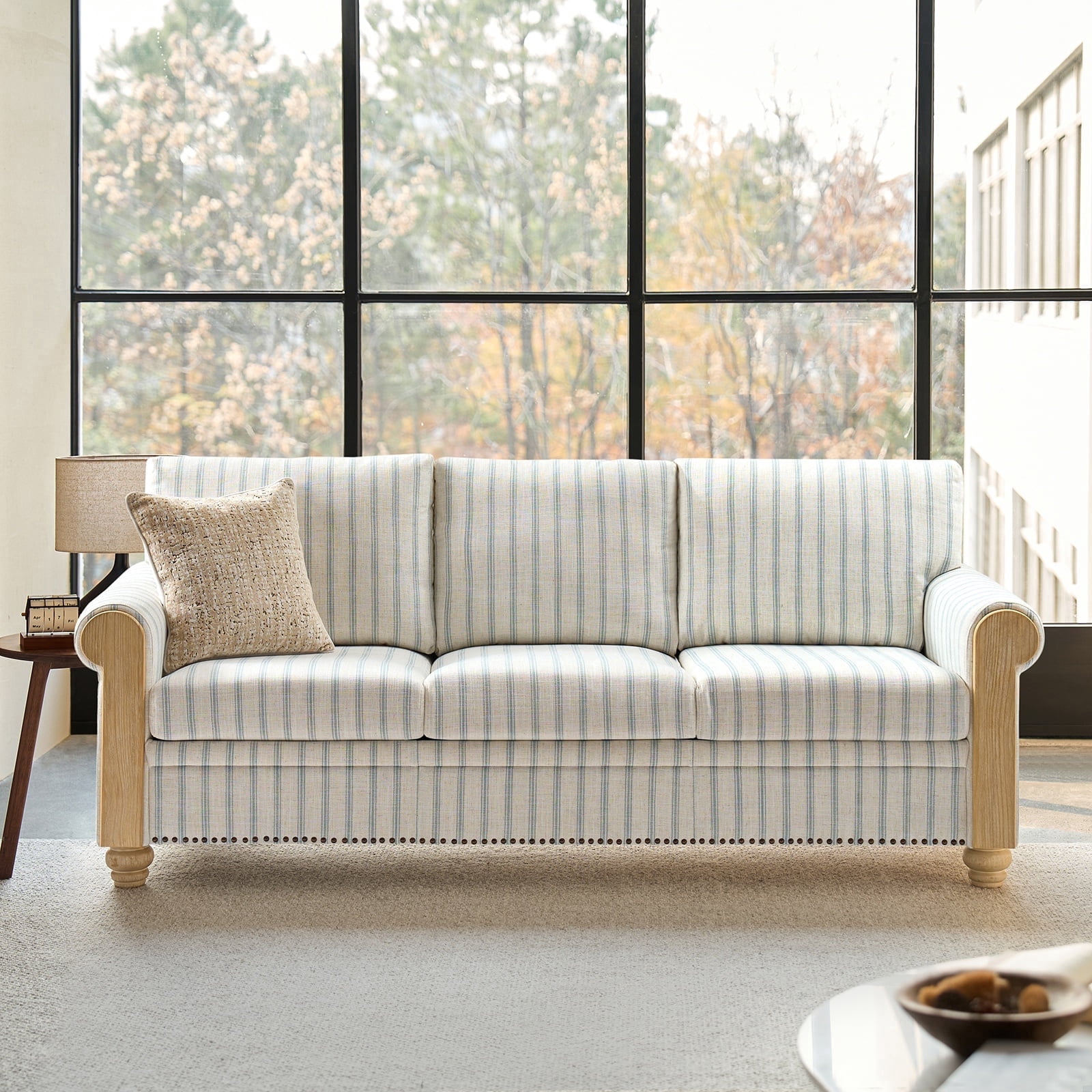 Tina's Home 81" 3-Seater Farmhouse Sofa with Round Arms and Solid Wood ...
