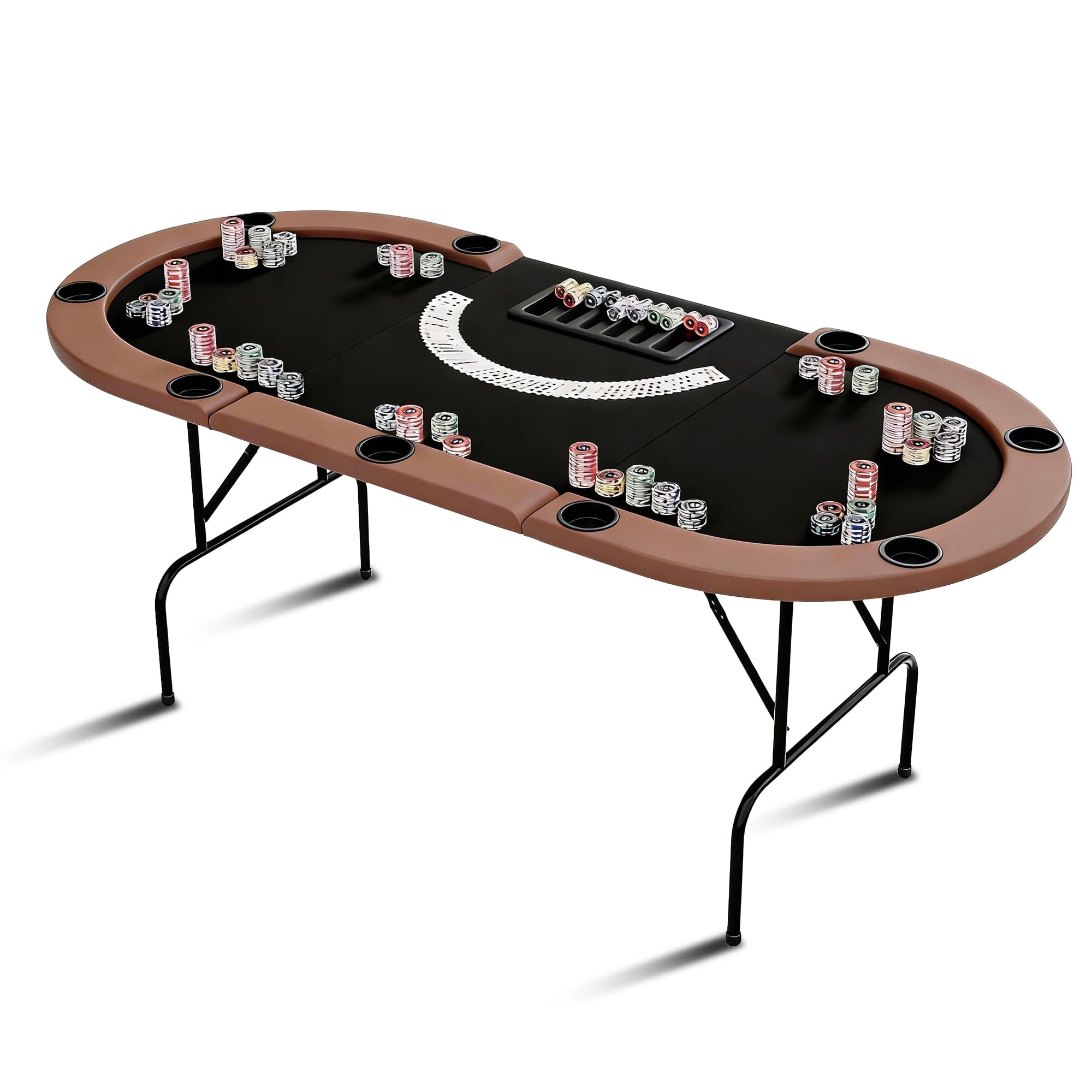 81.5" 9-Player Folding Poker Table with Dealer Position and Cup Holders ...