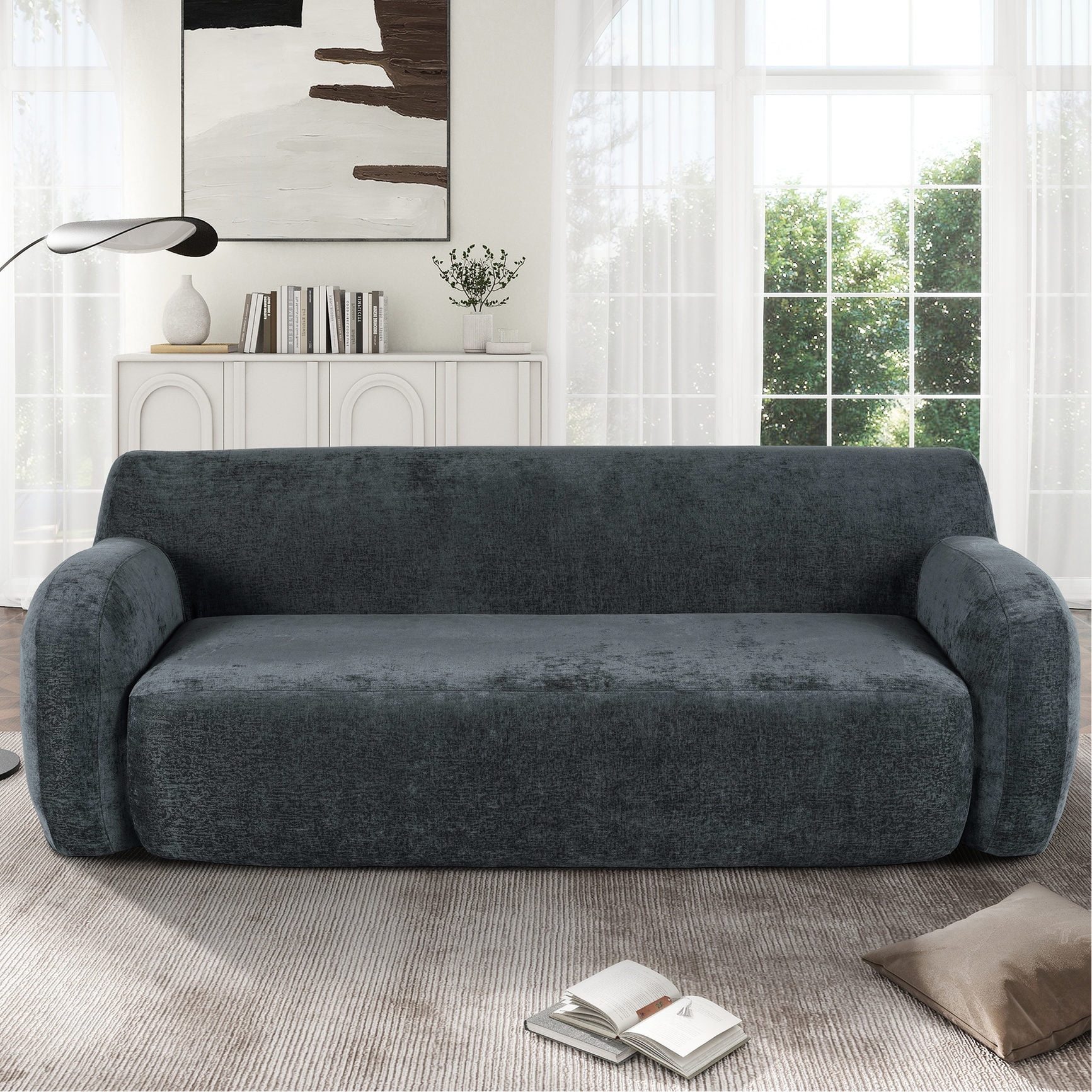 81.5" Long, Gray Polyester - Natural Arm - Following Design - In Living ...