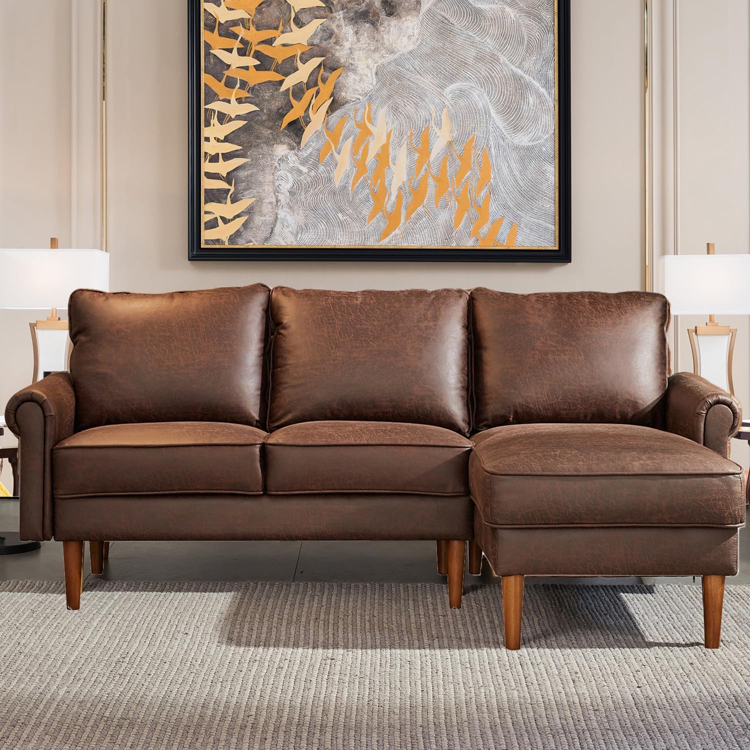 81.51" L Shaped Couch with Left Chaise Mid Century Modern Sectional ...