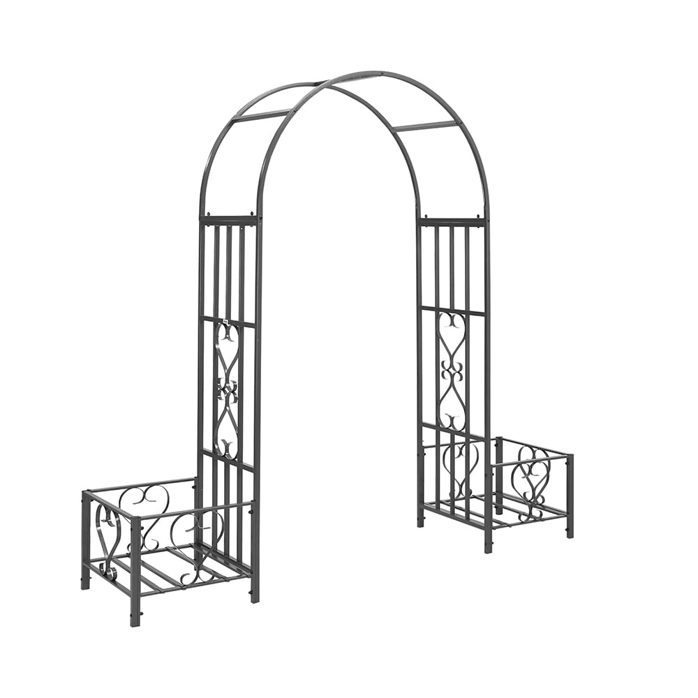 81" Alloy Steel Arch Arbor with Scrollwork Hearts, Planter Boxes for ...