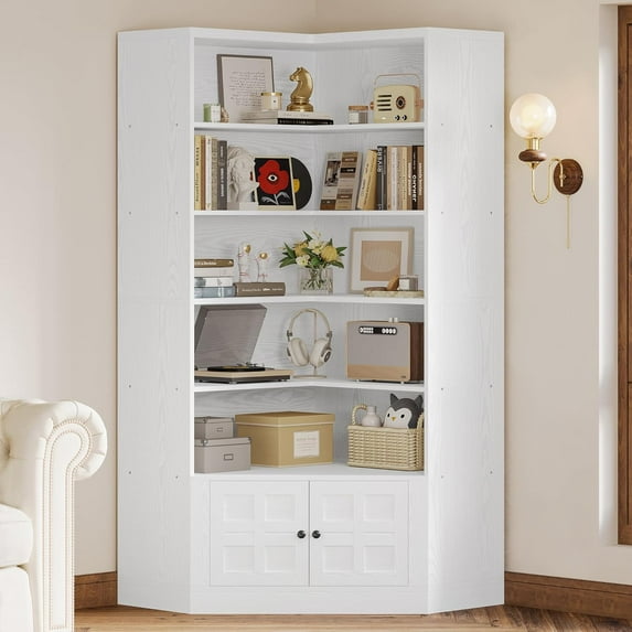 81" Corner Bookshelf with Door, 6 Tiers Large Bookshelves with Storage ...