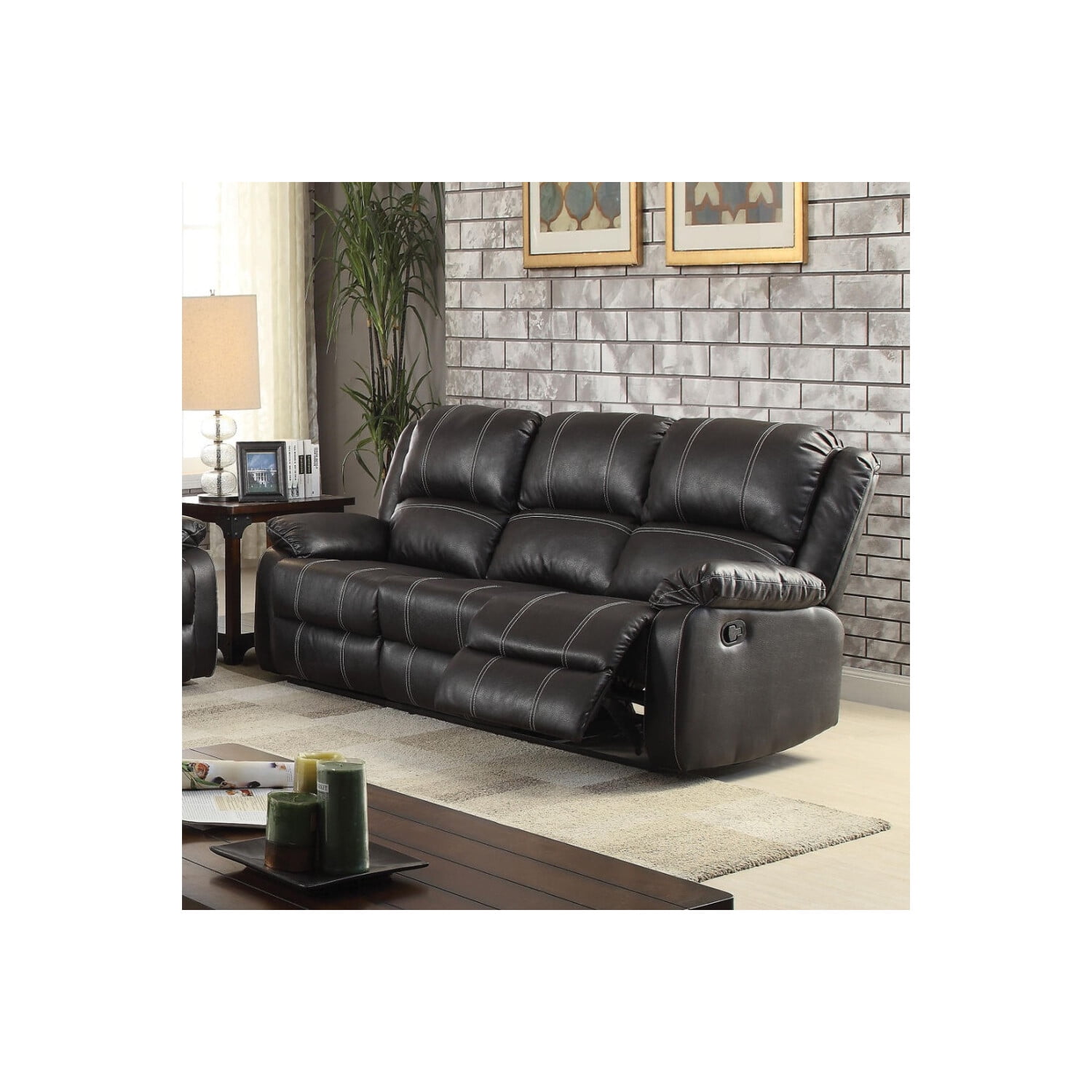 Benjara 81 Inch Motion Reclining Sofa, Padded Rocking Seats, Black Faux ...