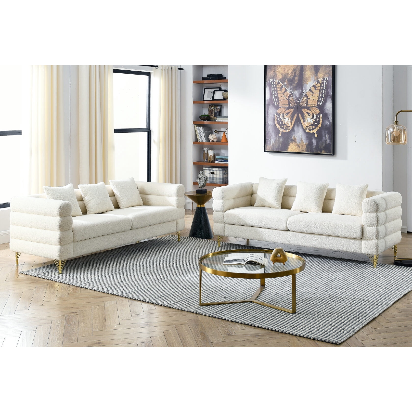 81 Inch Oversized 3 Seater Sofa Set of 2, Leisure Sofa with Deep Seat ...
