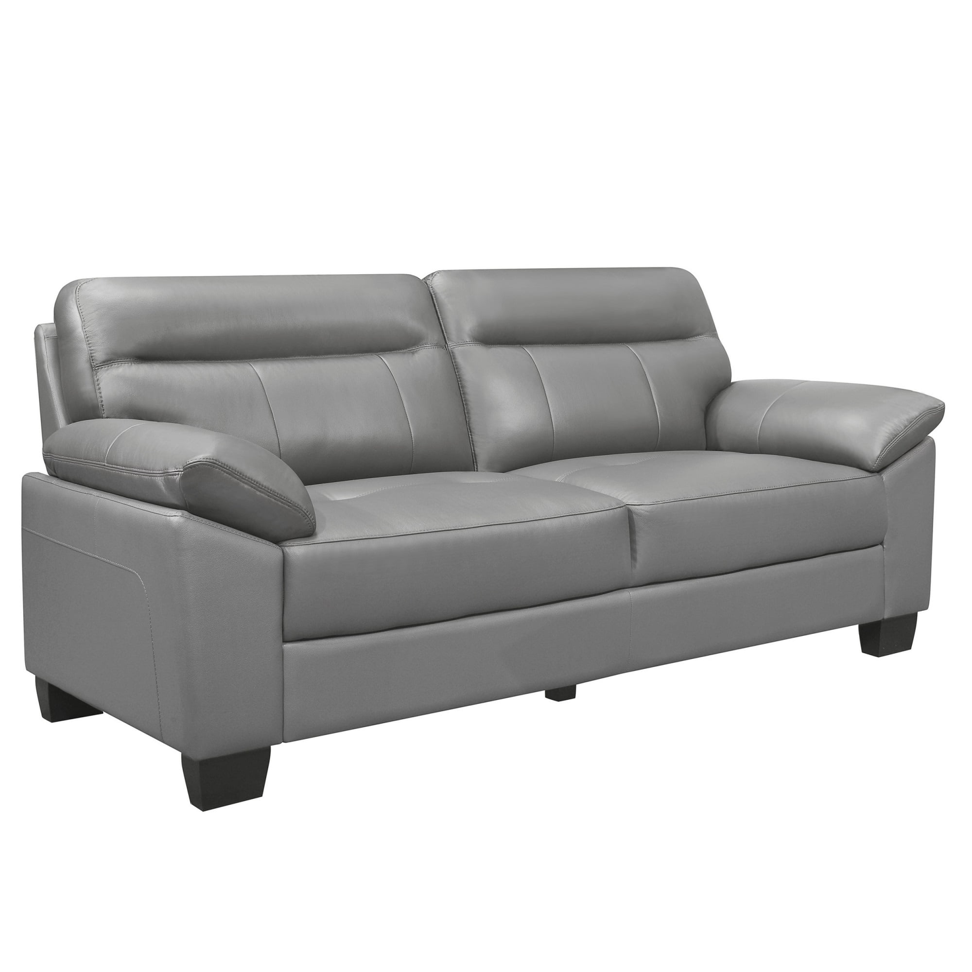81 Inch Tufted Modern Sofa, Gray Top Grain Leather, Pillow Top Armrests ...