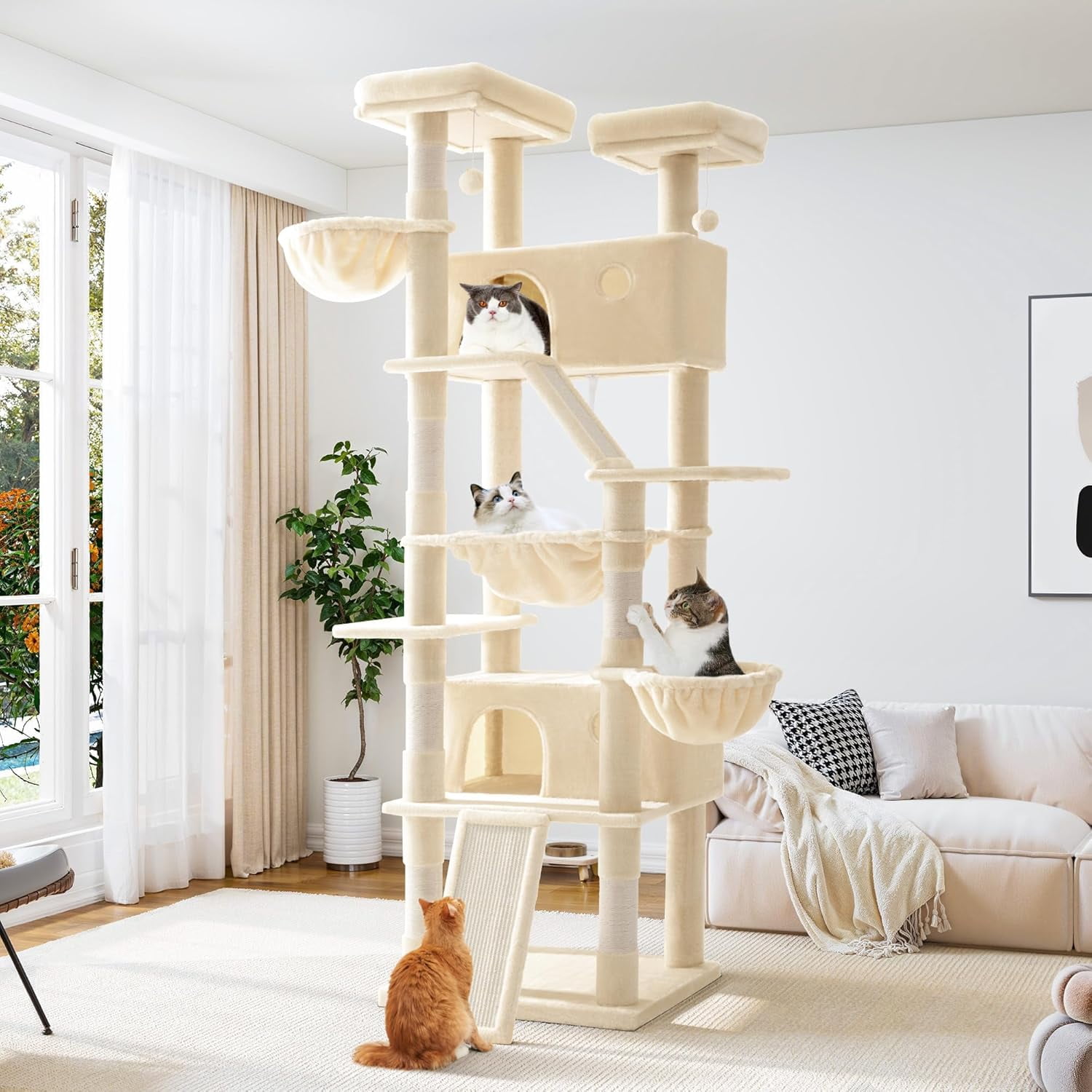 81 Inches Tall Cat Tree/Multi-Level Large Climbing Tree House and ...