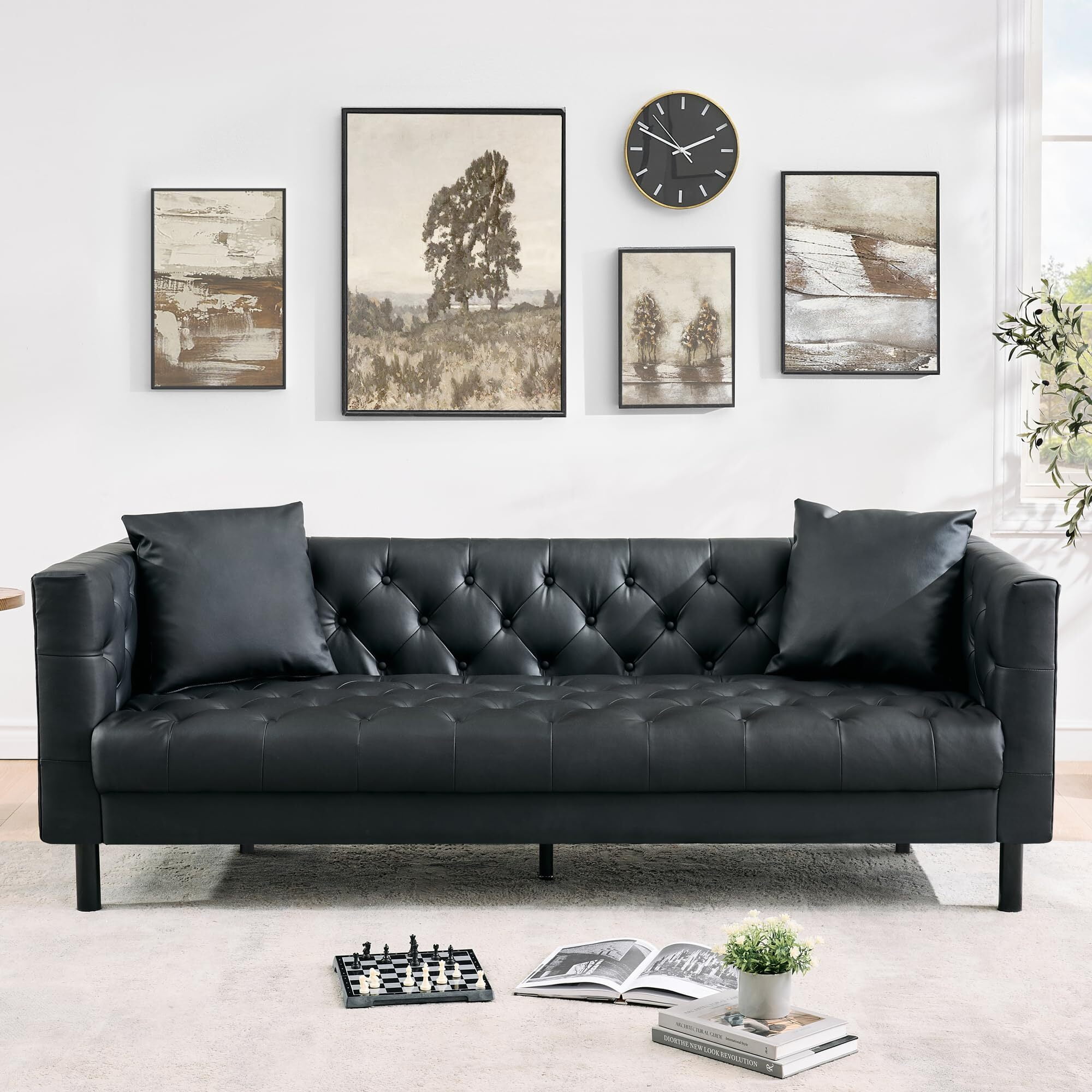 81" Leather Couch, Handmade Button Tufted 3 Seater Sofa, Chesterfield ...