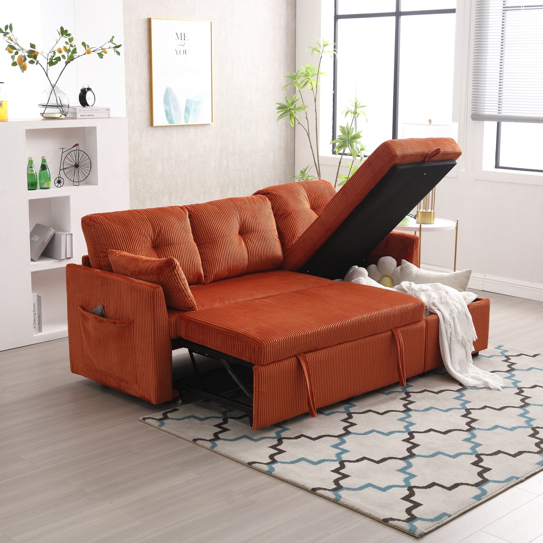 81" Modular Sectional Sleeper Sofa, Modern Luxury L-Shaped Upholstered ...