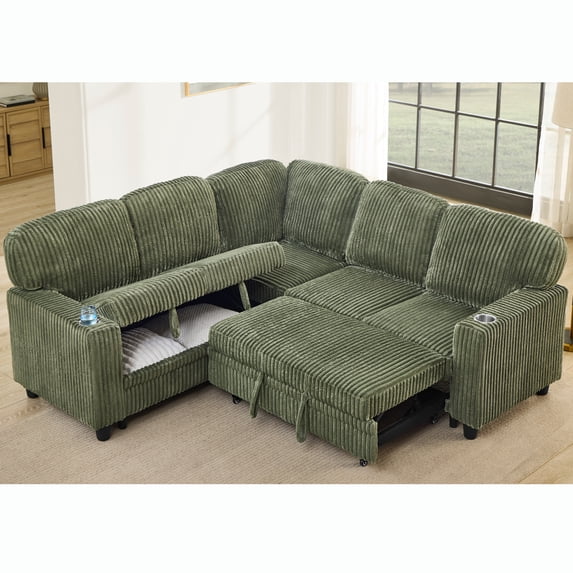 81'' Modular Sectional Sofa with Pull-Out Bed and USB Ports, L-Shaped ...