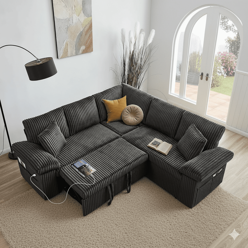 TiramisuBest 81" Modular Sectional Sofa, Corduroy Sectional Couch with ...