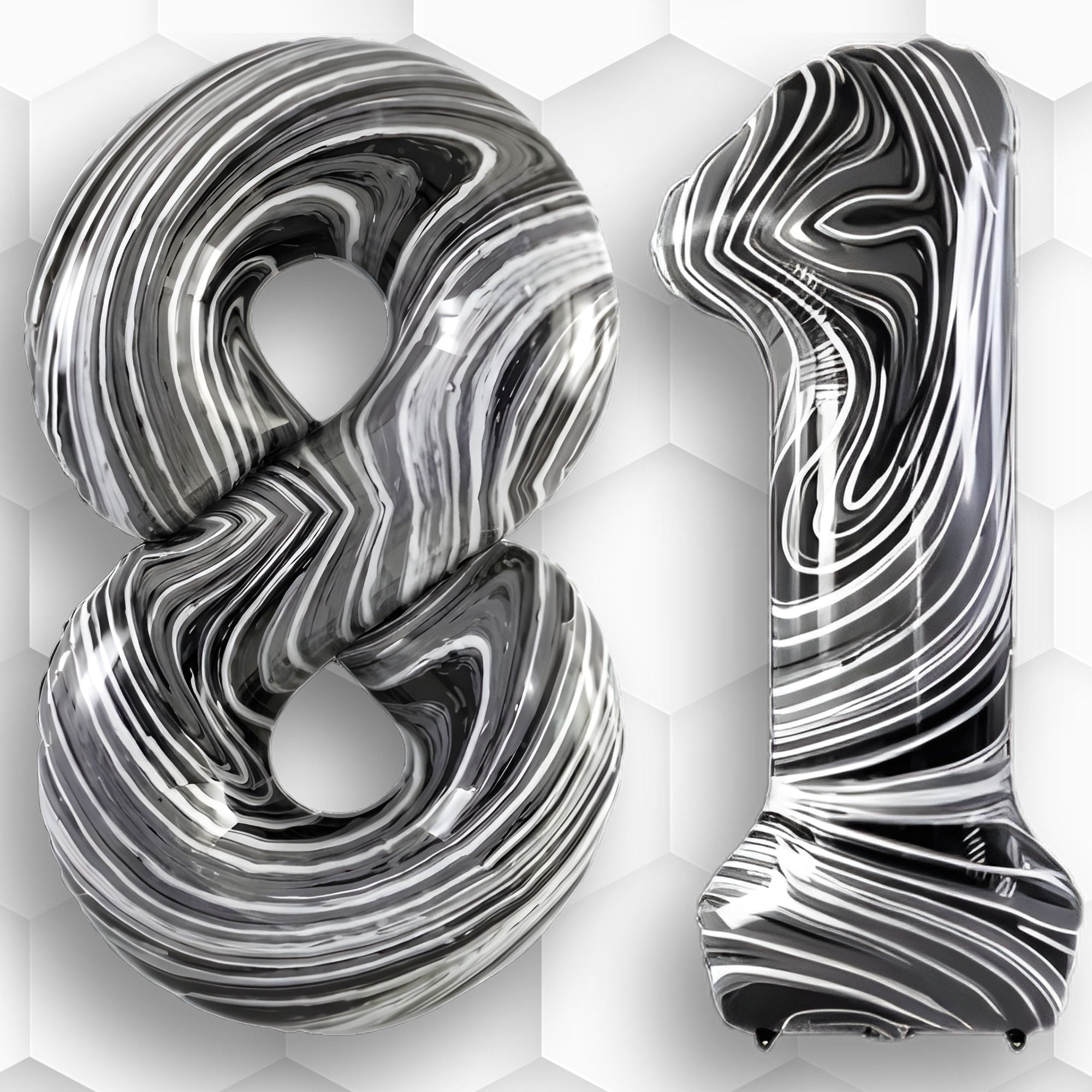 81 Number Black & White Marble Agate Balloon 40 inch - Metallic Mylar ...
