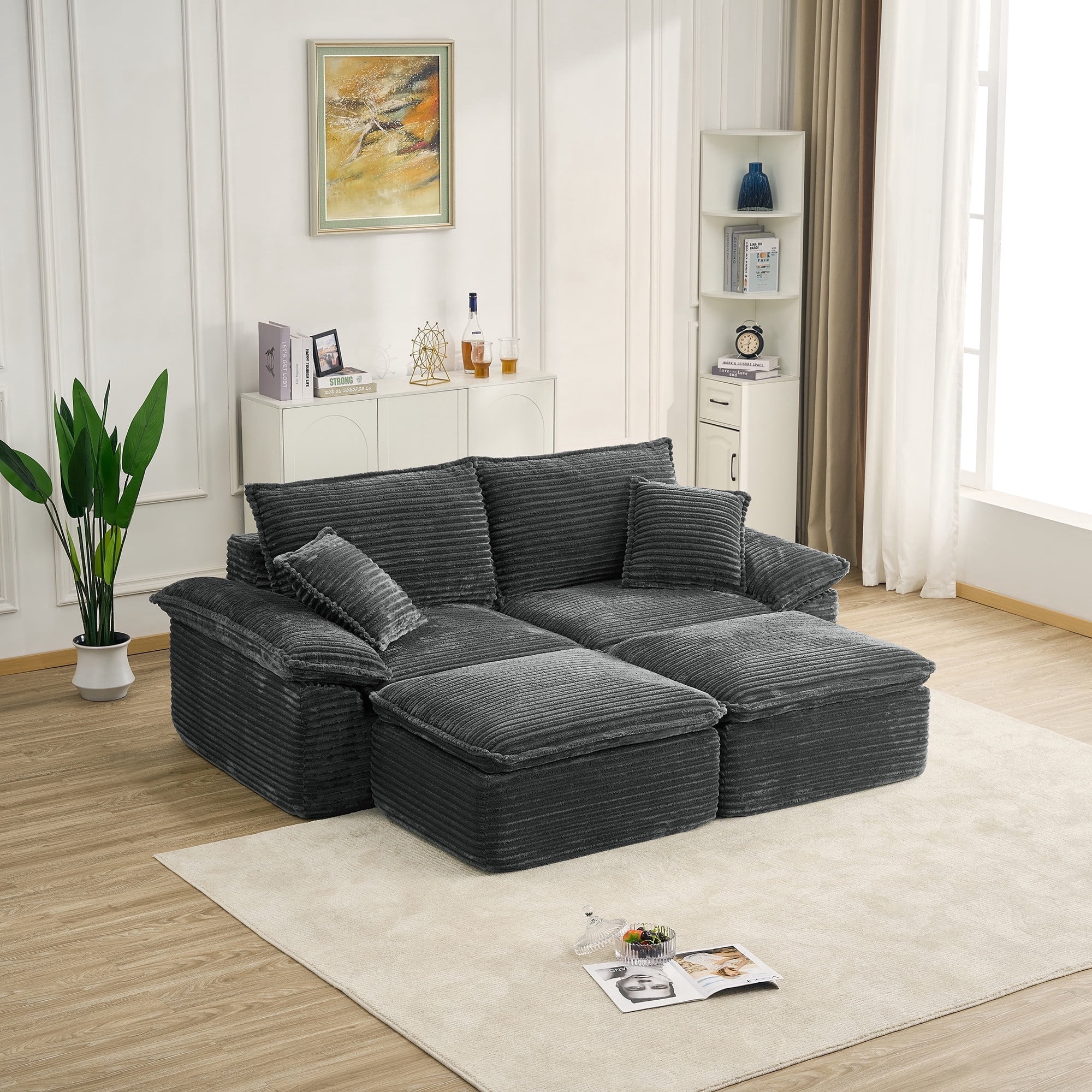 81" Oversized Chaise Lounge Chair Indoor, Holaki Fluffy Corduroy ...