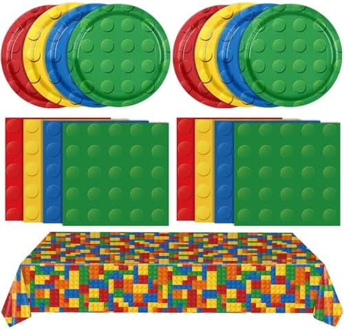 81 PCS Building Block Birthday Party Supplies Colorful Building Block ...