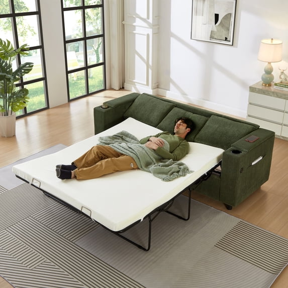81" Queen Size 2-in-1 Pull Out Sleeper Sofa Bed for Small Spaces,Green ...