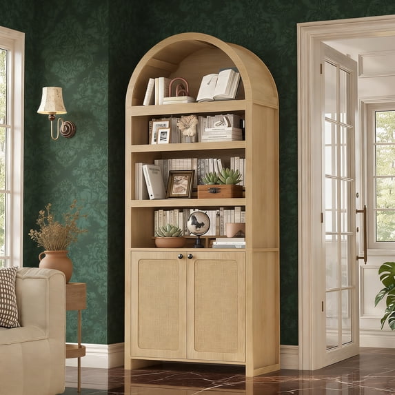 81" Tall Arched Cabinet, Bookcase with Storage, Mid-Century Modern 6 ...