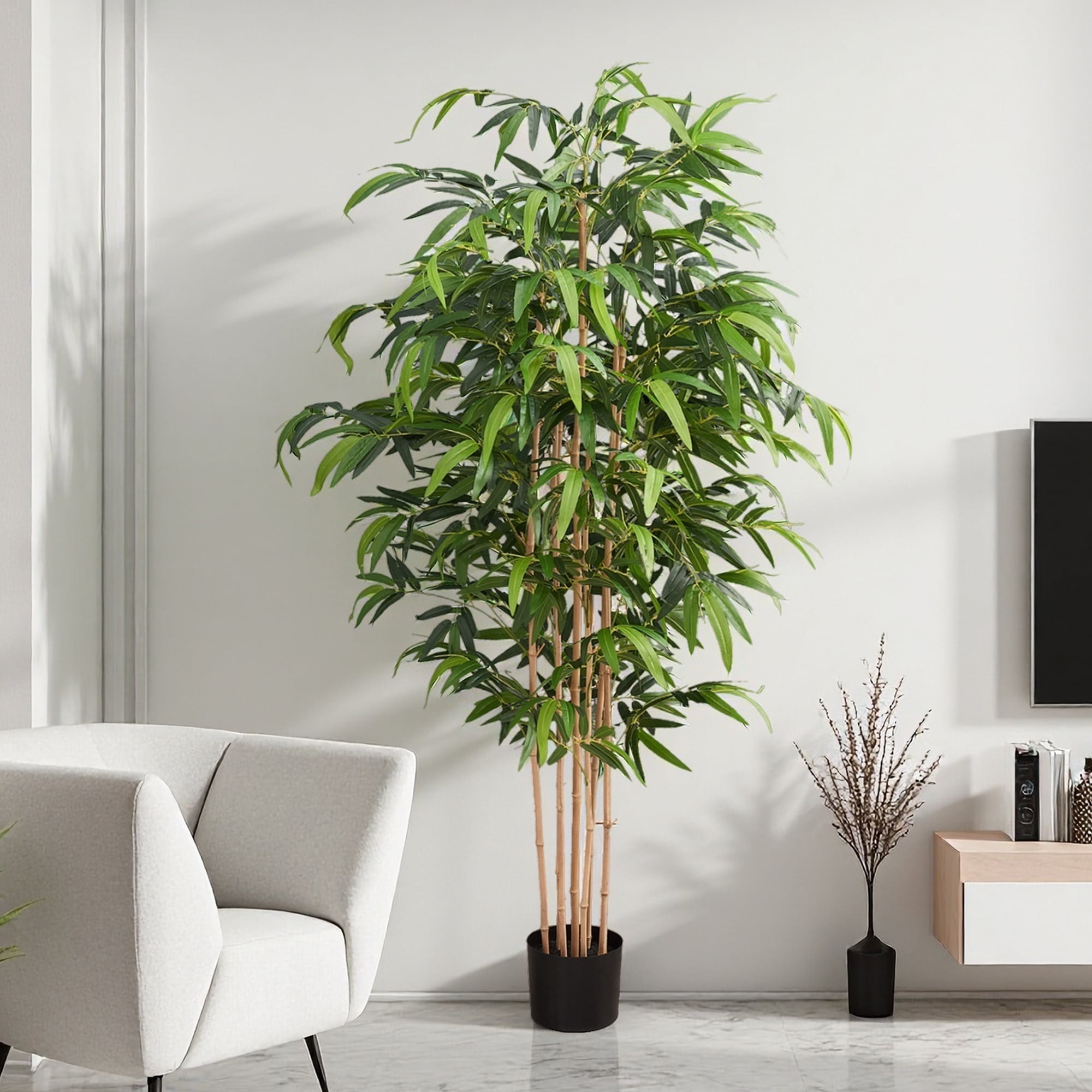81" Tall Dual Trunk Artificial Bamboo Tree - Realistic Real Touch ...