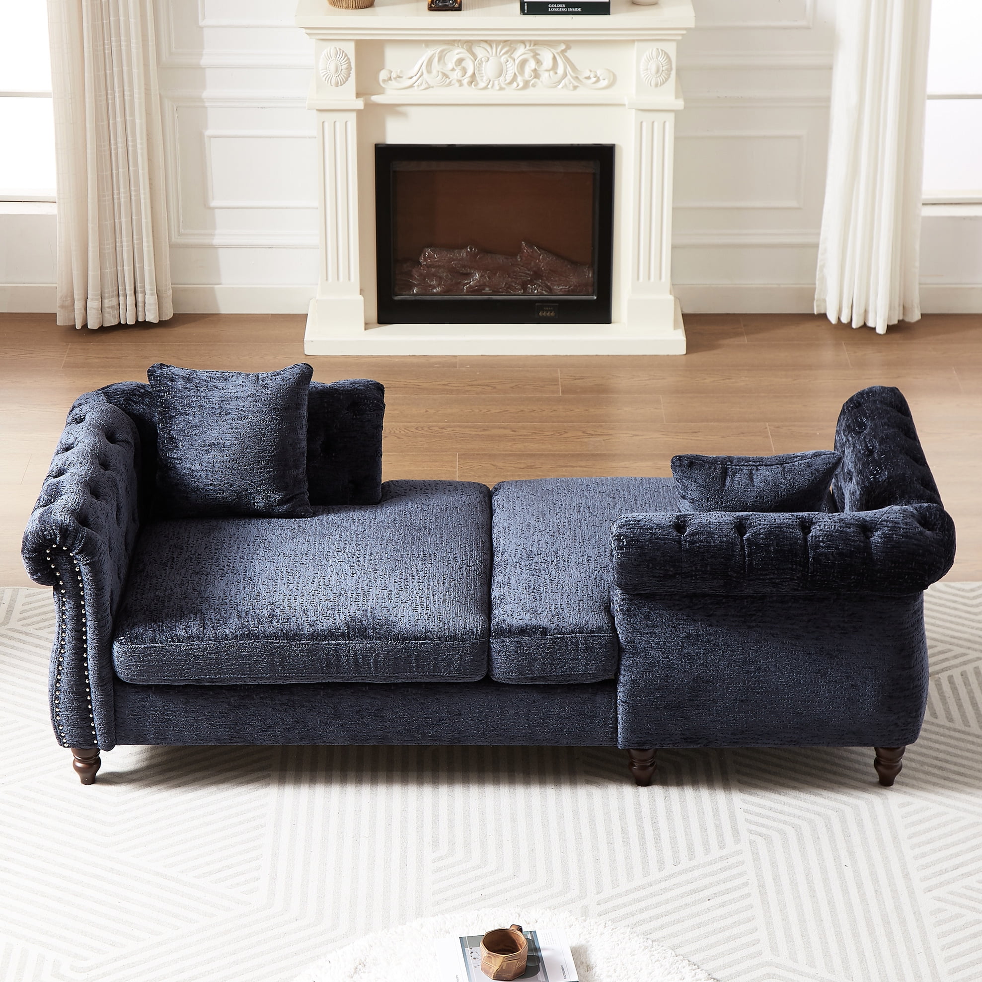 81-inch Chenille Chaise With Button Back, Nailhead Trim, Two Pillows ...