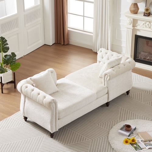 81-inch Chenille Face-to-face Chaise Lounge with Two Pillows,Nailhead ...