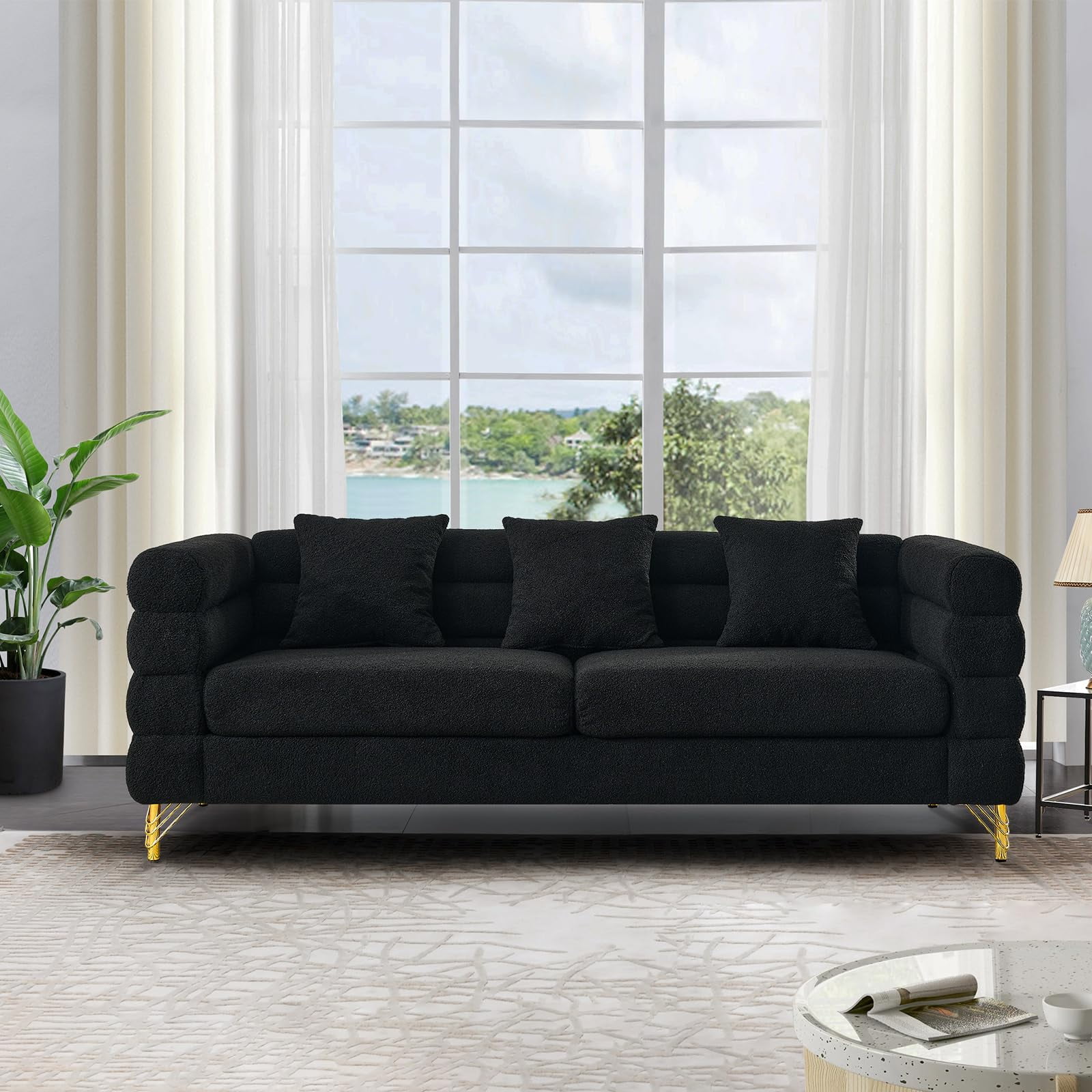 81-inch Couches for Living Room, Modern Teddy Fabric Upholstered ...