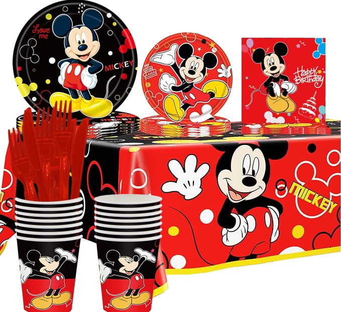81-piece cartoon party tableware set - Red cartoon Mickey plates, cups ...