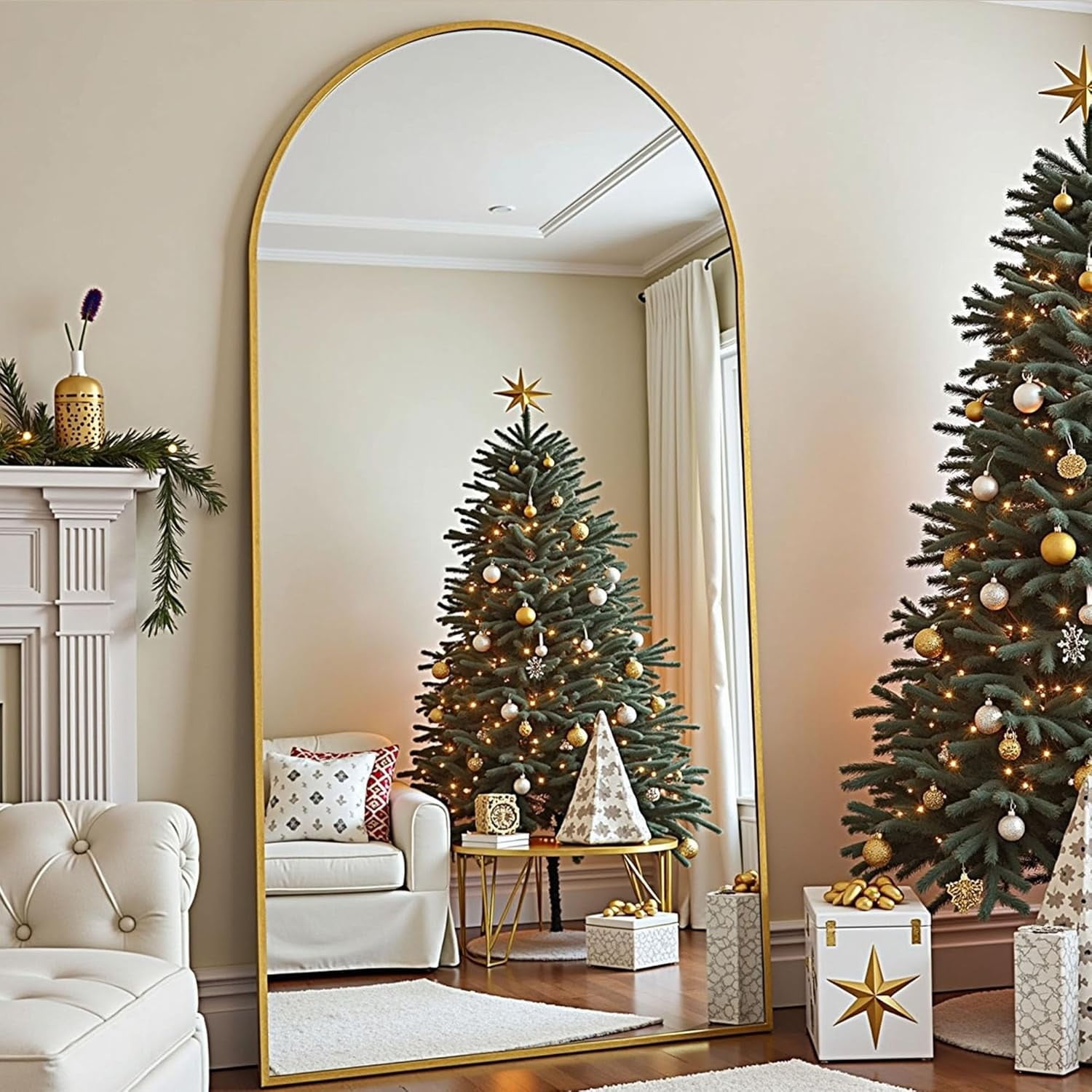 81''x41'' Oversized Full Length Mirrors, Arched Floor Mirror with Stand ...