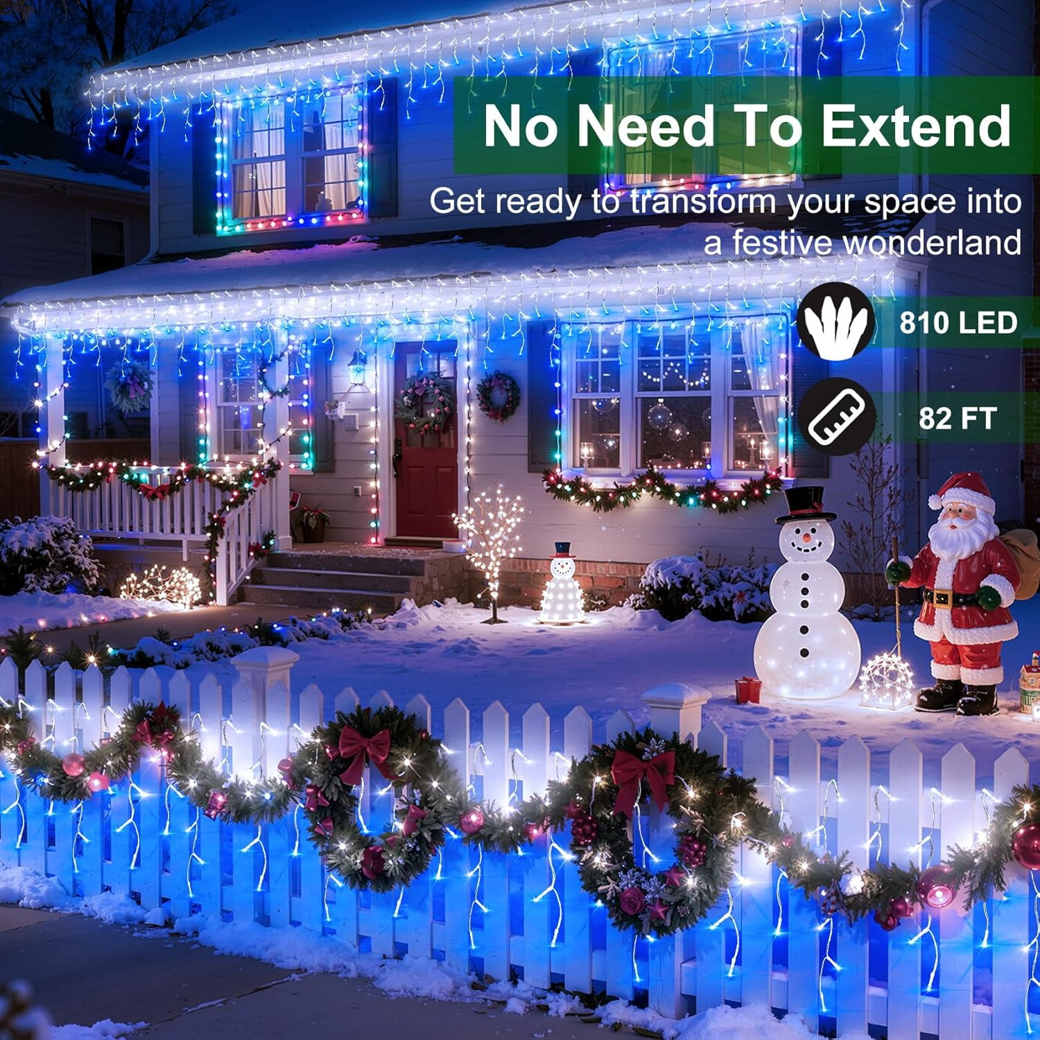 810 LED Christmas Lights with 180 Drops, 82ft 12 Modes Blue and White ...