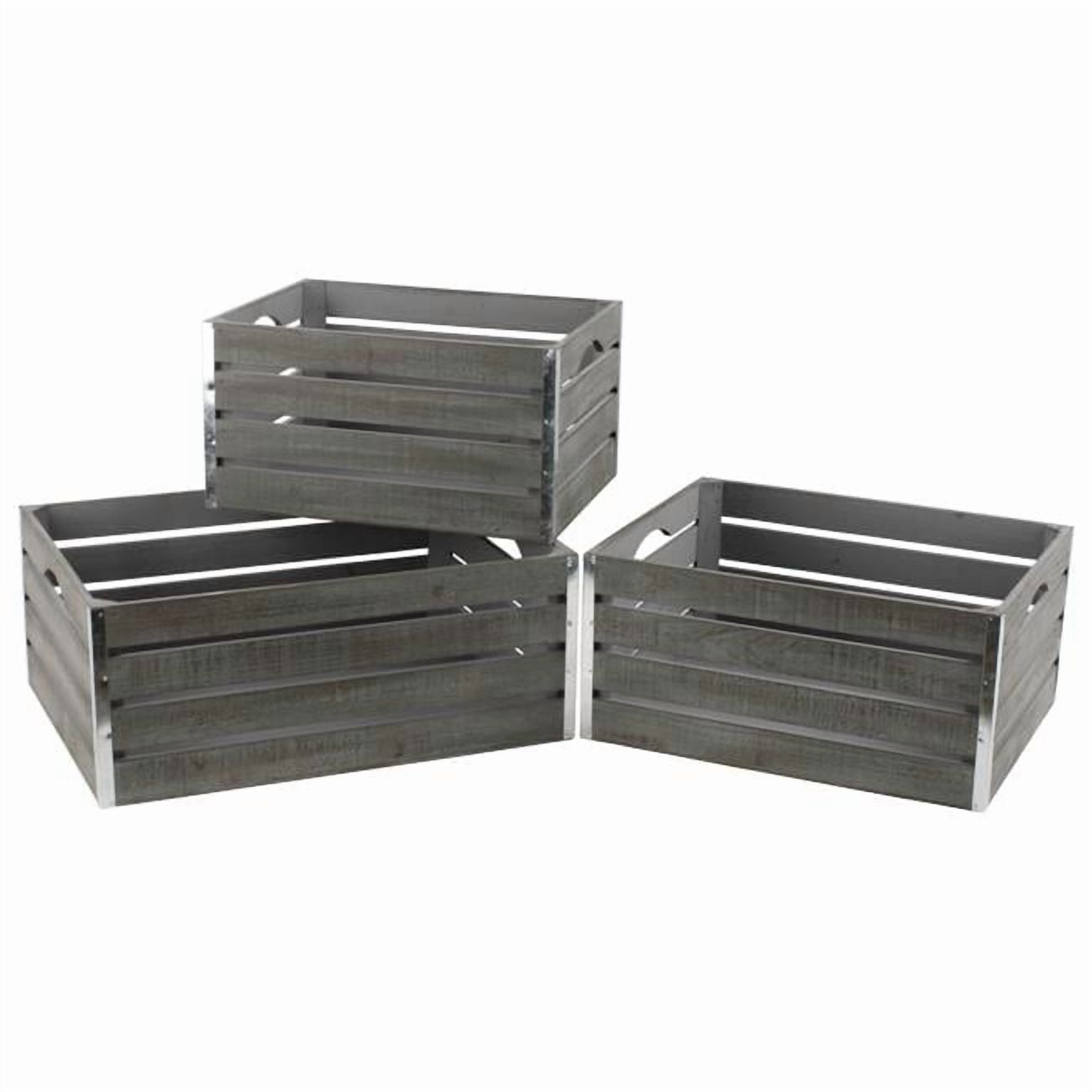 8112-S3 Gray-wash Wood Crates, Set of 3 - Large - Walmart.com