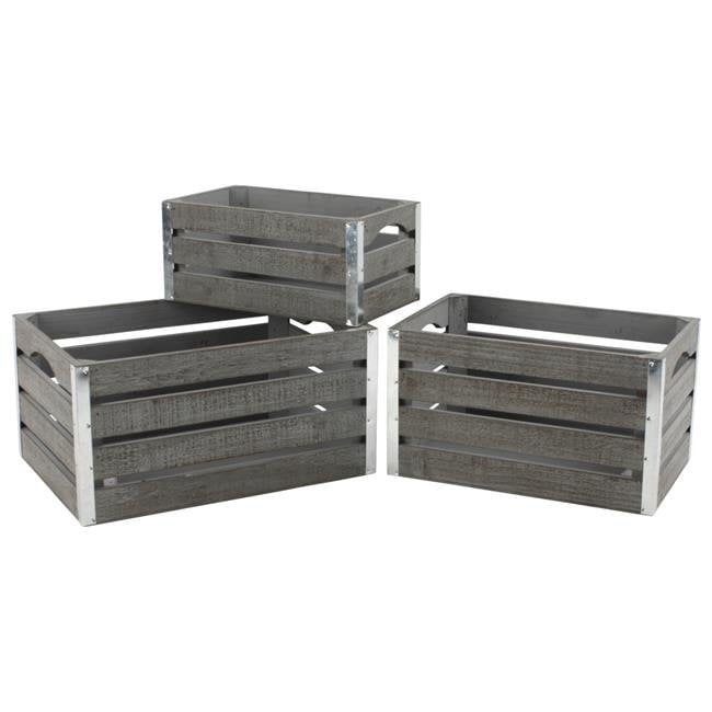 8113-S3 Gray-wash Wood Crates, Set of 3 - Medium - Walmart.com