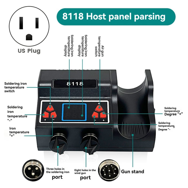 8118 SMD Rework Soldering Station 2-in-1 Hot Air & Soldering Iron for ...
