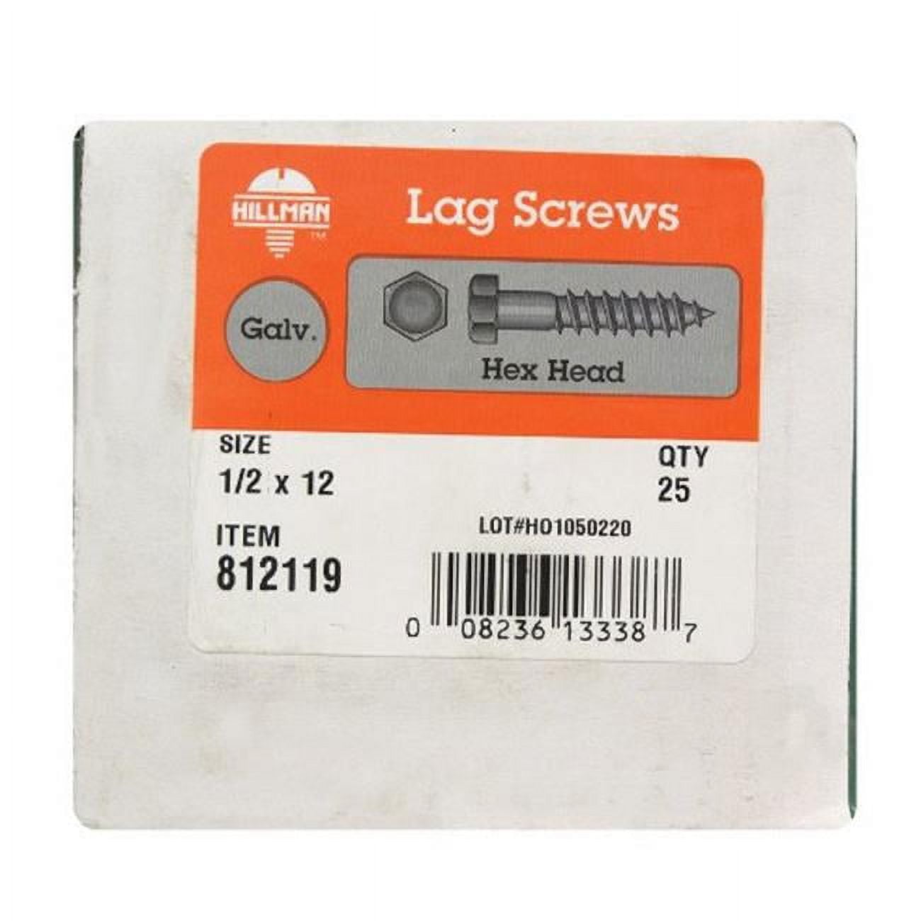 812119 0.5 x 12 in. Hex Head Galvanized Lag Screw Box of 25 - Walmart.com