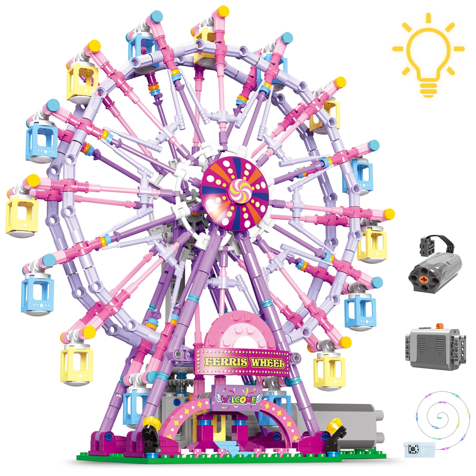 813Piece Ferris Wheel Building Set with Fairy Lights, Two-Way Rotation ...