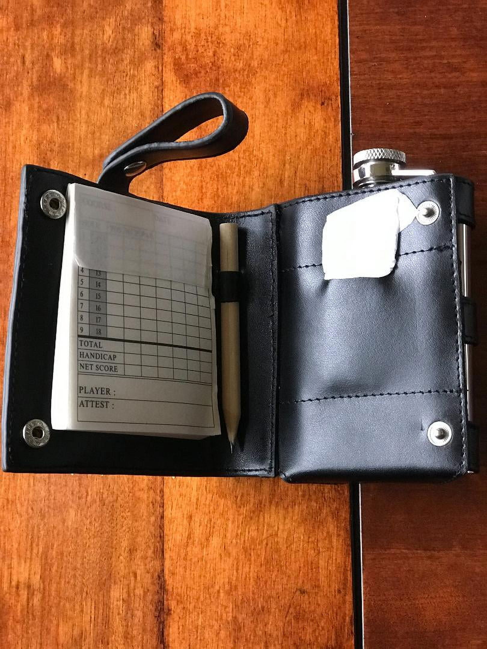 819-BLK golf flask set with 4 T's, score cards, pencil and marker, 4 Oz ...