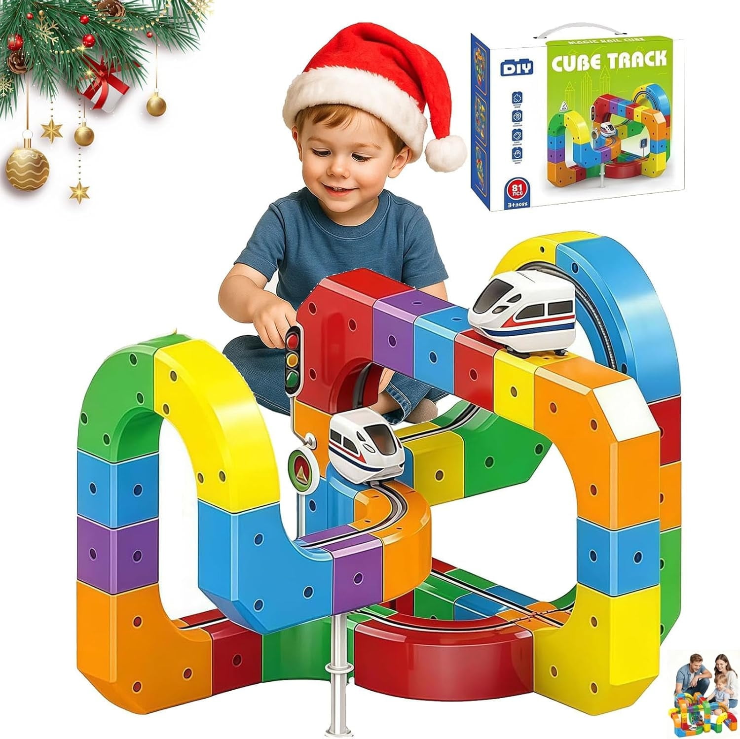 81PCS Electric Train Set Rail Cube Magic Monorail 3D Magic Gravity ...